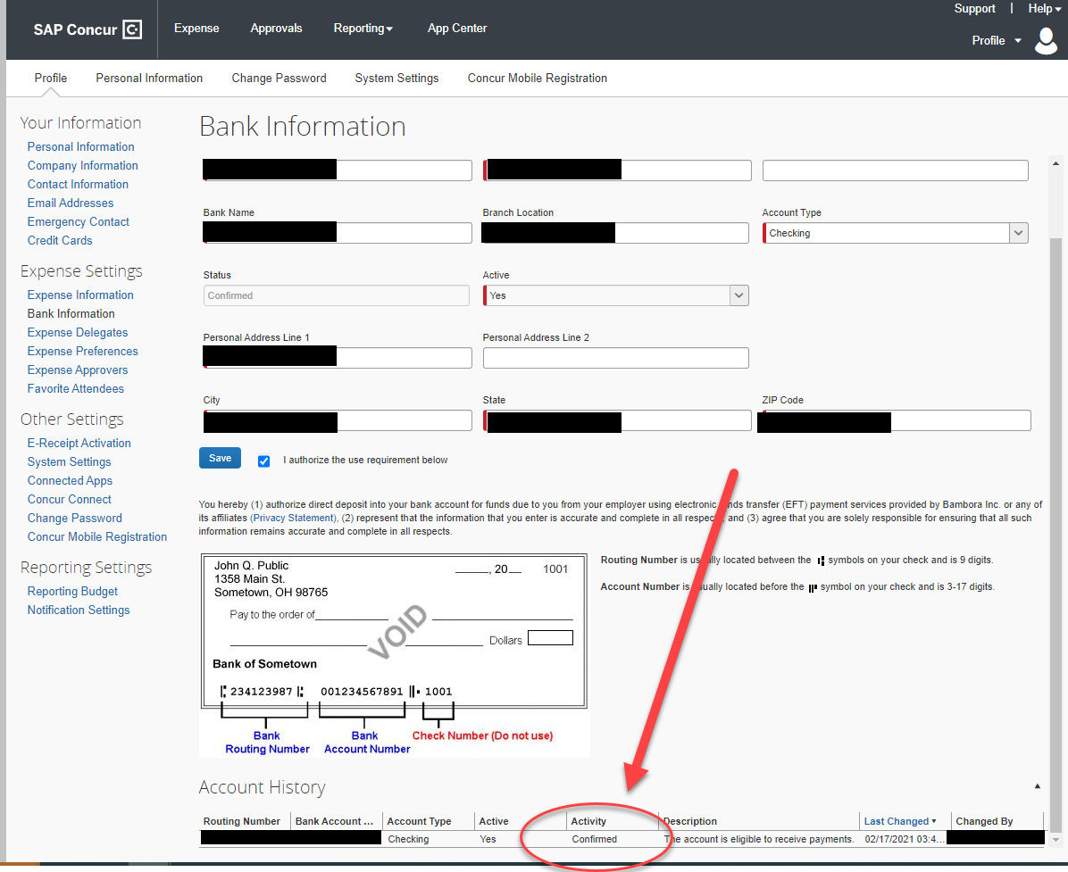Concur Add Banking Information – CooperSurgical